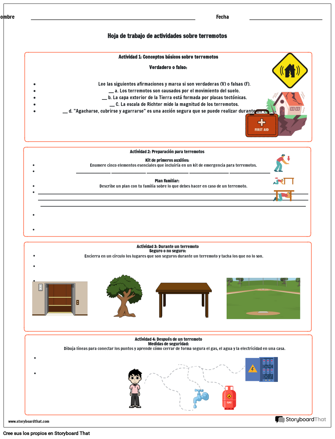 Hoja de Trabajo de Actividades Sobre Terremotos