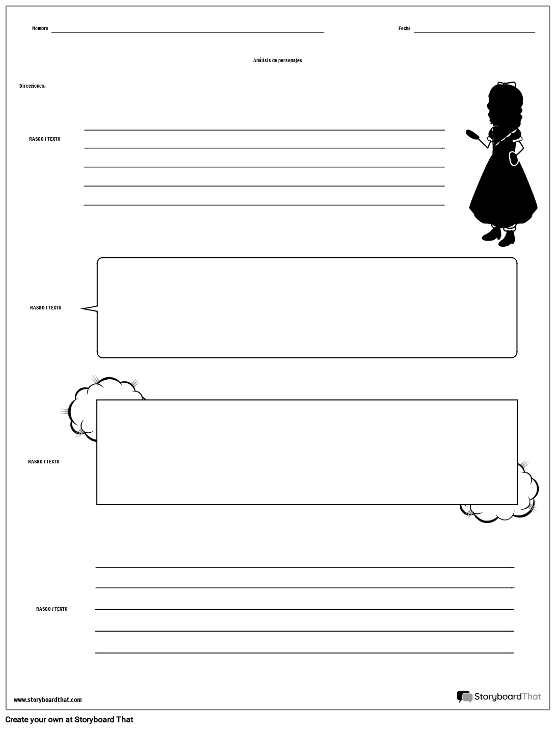 Hoja de Trabajo de Análisis de Personajes Storyboard