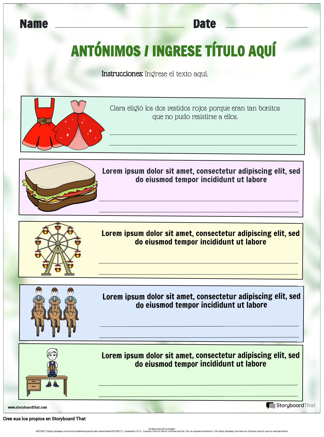 Hoja de trabajo de antónimos imprimible Storyboard