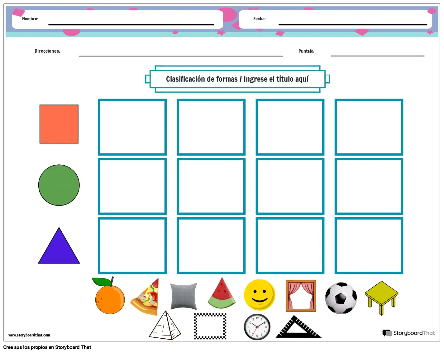 hoja de trabajo de clasificación de formas y colores