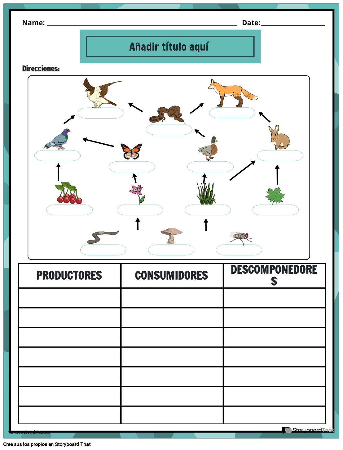 Hoja de Trabajo de Clasificación de Productores, Consumidores y Descomponed