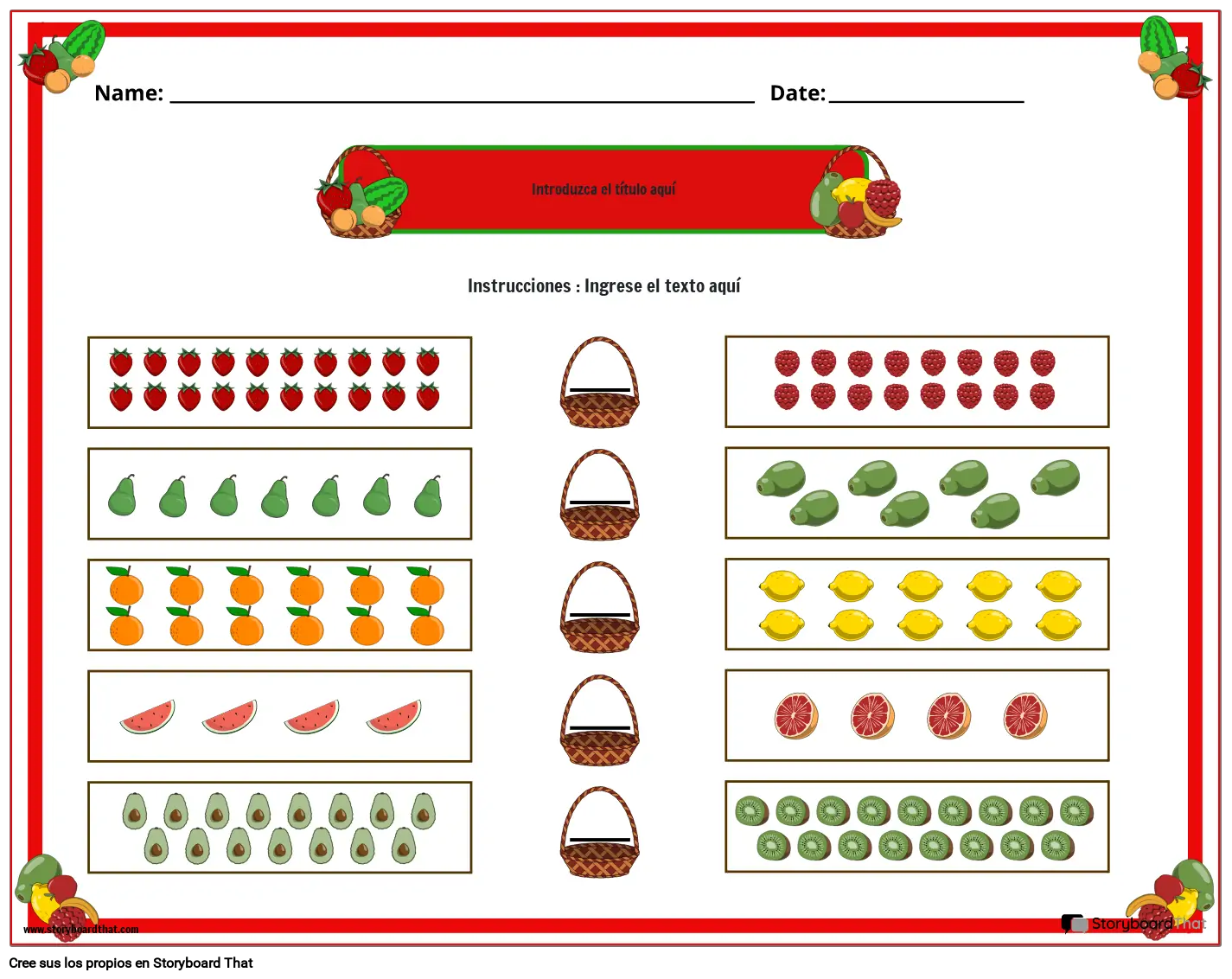 Hoja de Trabajo de Comparación de Números con Temática de Frutas Hoja de Trabajo de Comparación de Números con Temática de Frutas