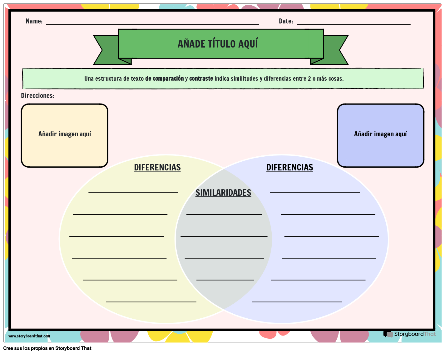 Hoja de Trabajo de Comparar y Contrastar Storyboard