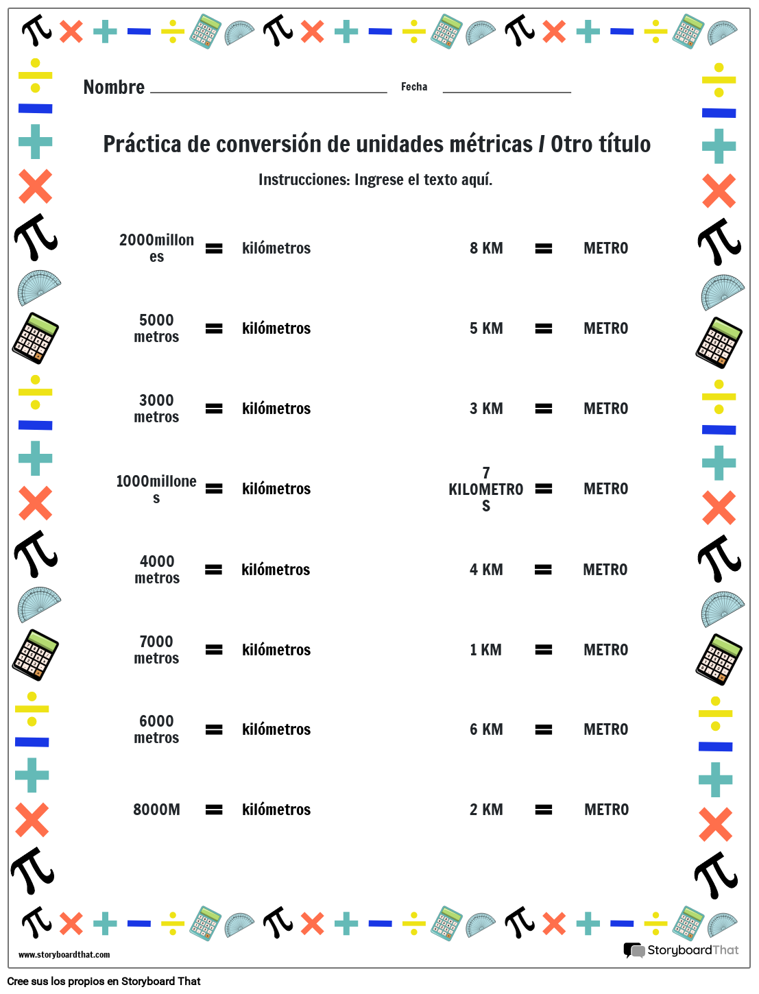 Hoja De Trabajo De Unidades Métricas