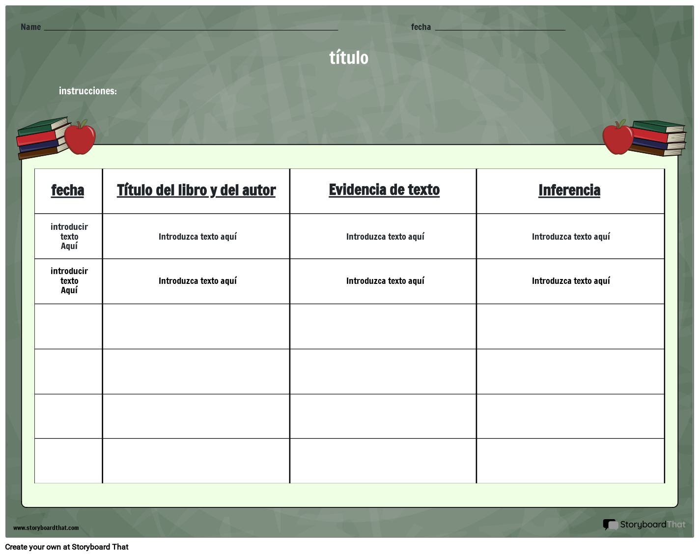Hoja de Trabajo de Inferencias 6 Storyboard por es-examples