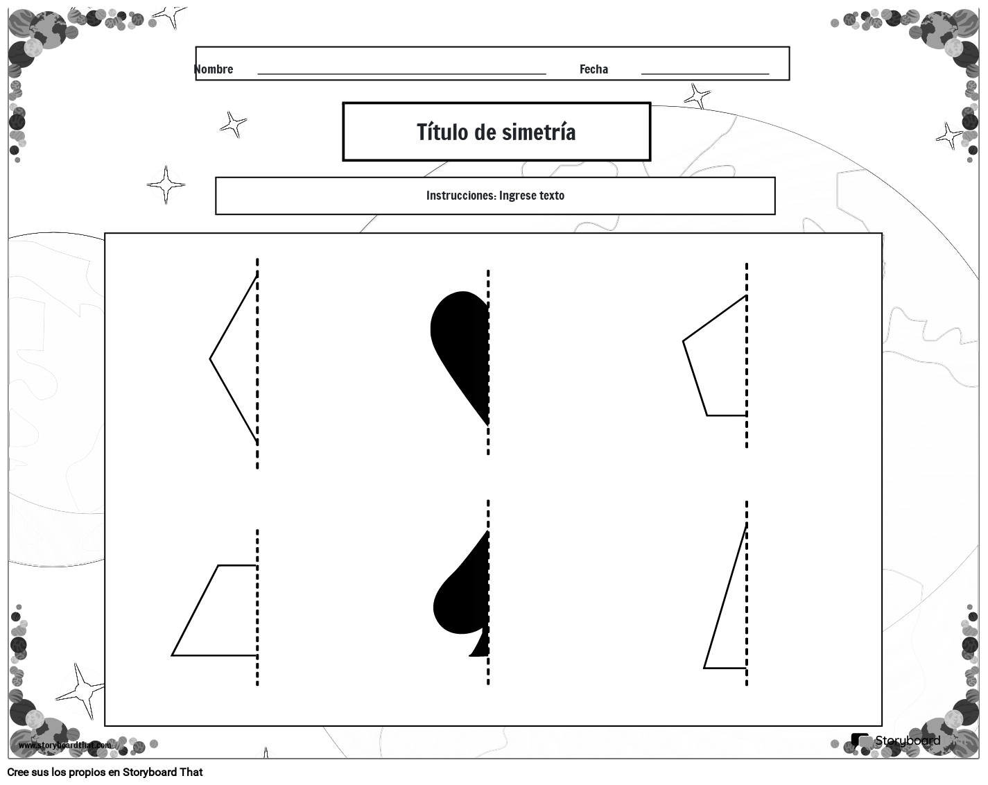 Hoja de trabajo de simetría espacial bw Storyboard