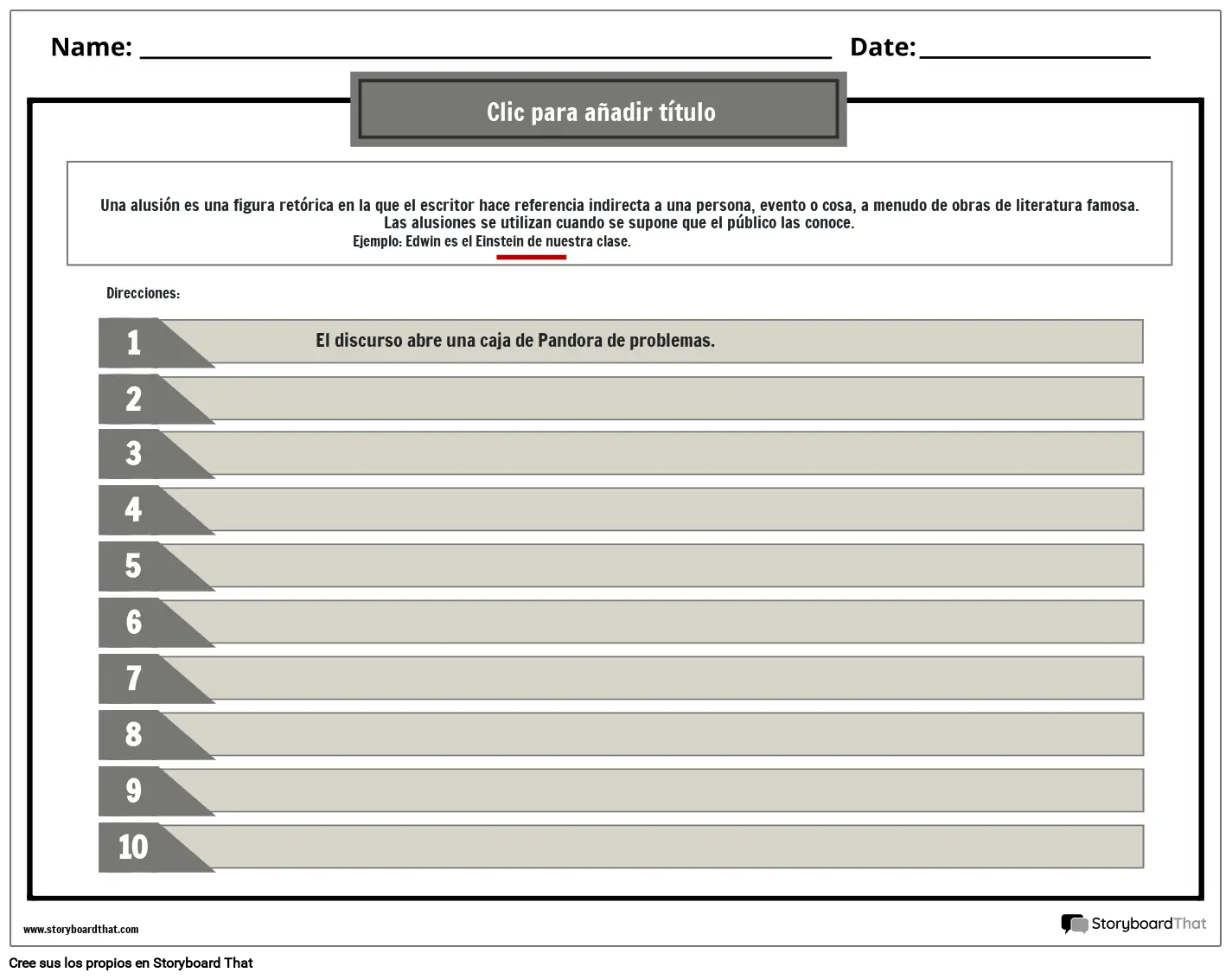 Hoja de Trabajo de Subrayado de Alusiones Storyboard
