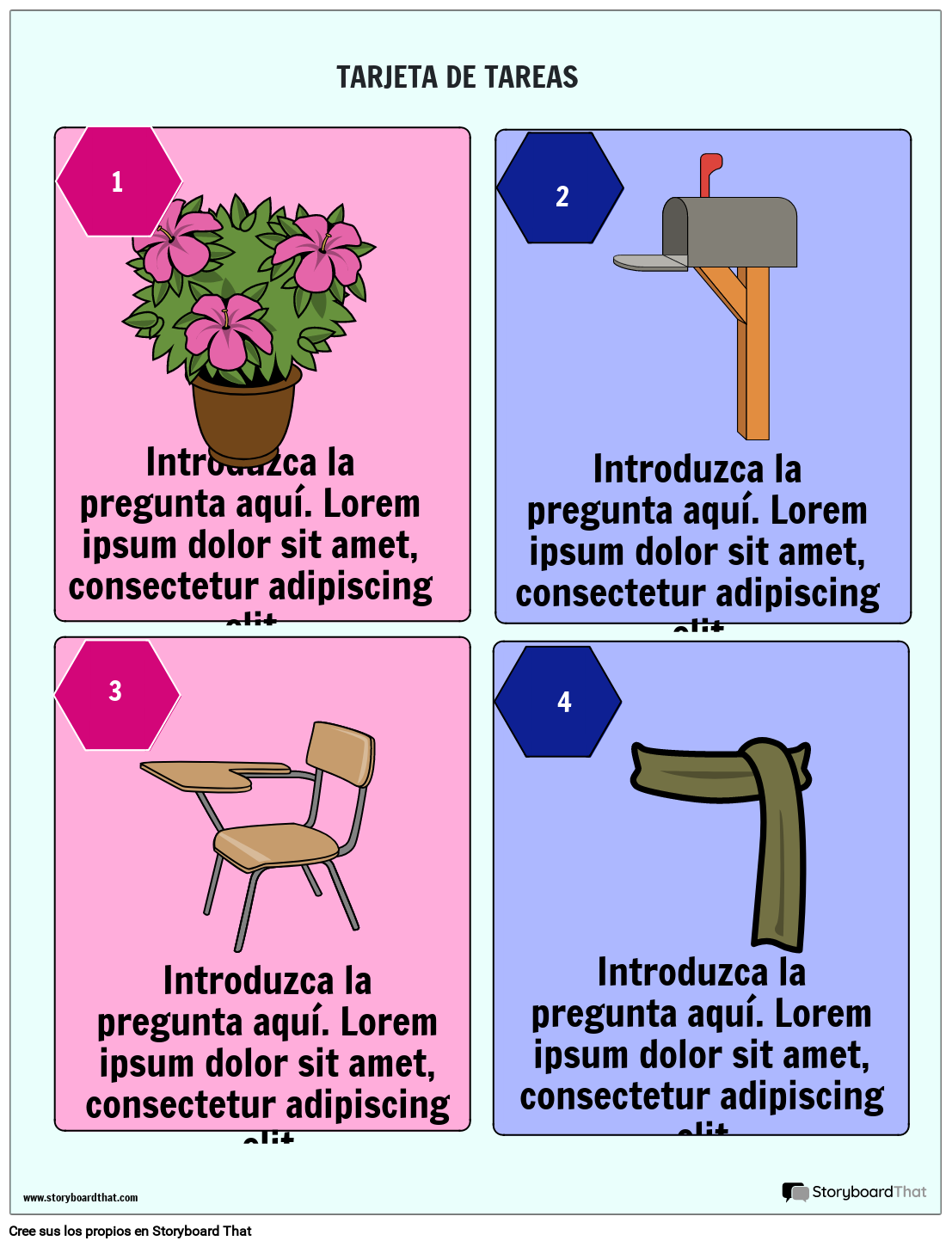 Hoja de trabajo de tarjeta de tarea con imagen simple