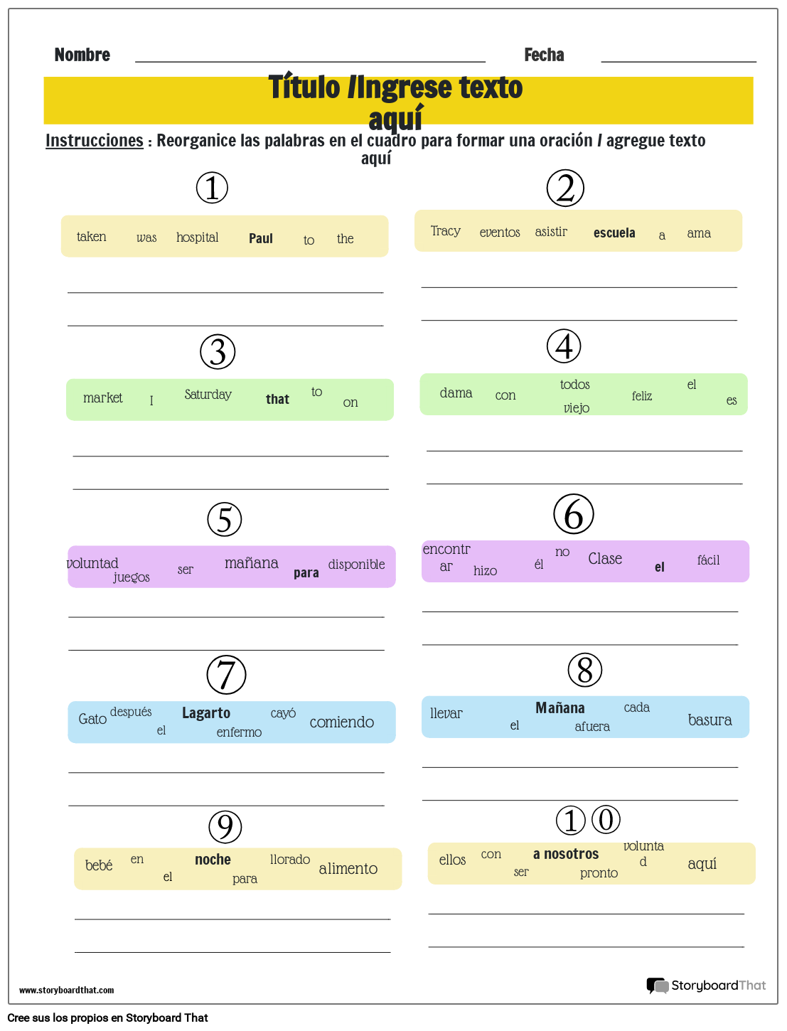 Hojas De Trabajo De Frases Nominales