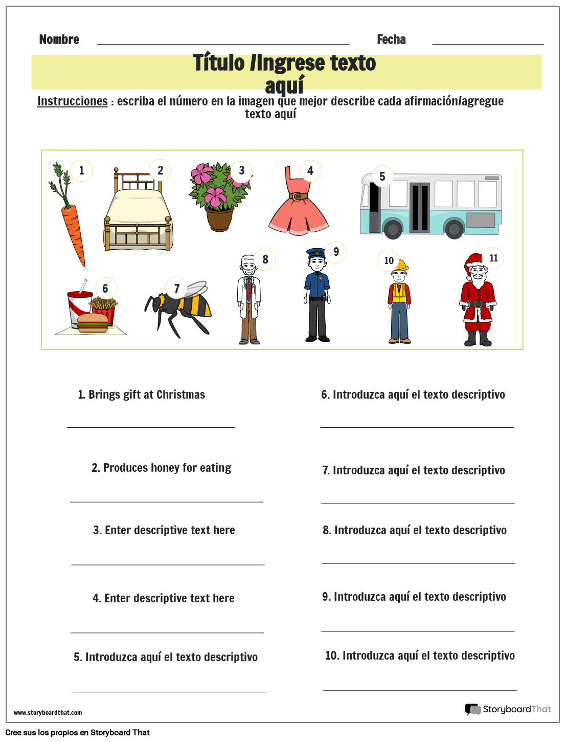 Hoja de trabajo de vocabulario Storyboard por es-examples