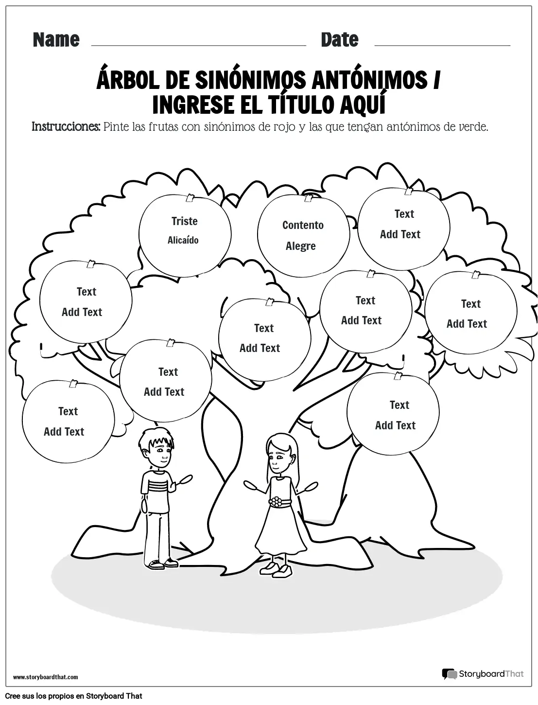 Hoja de trabajo del árbol de antónimos y sinónimos