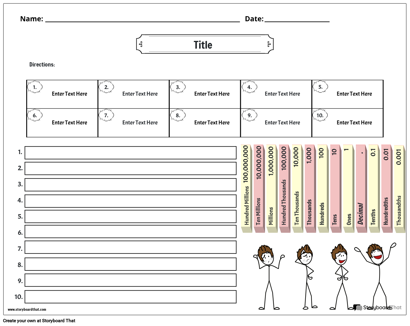 Hoja de Trabajo Digital de Valor Posicional Storyboard Hoja de Trabajo Digital de Valor Posicional Storyboard