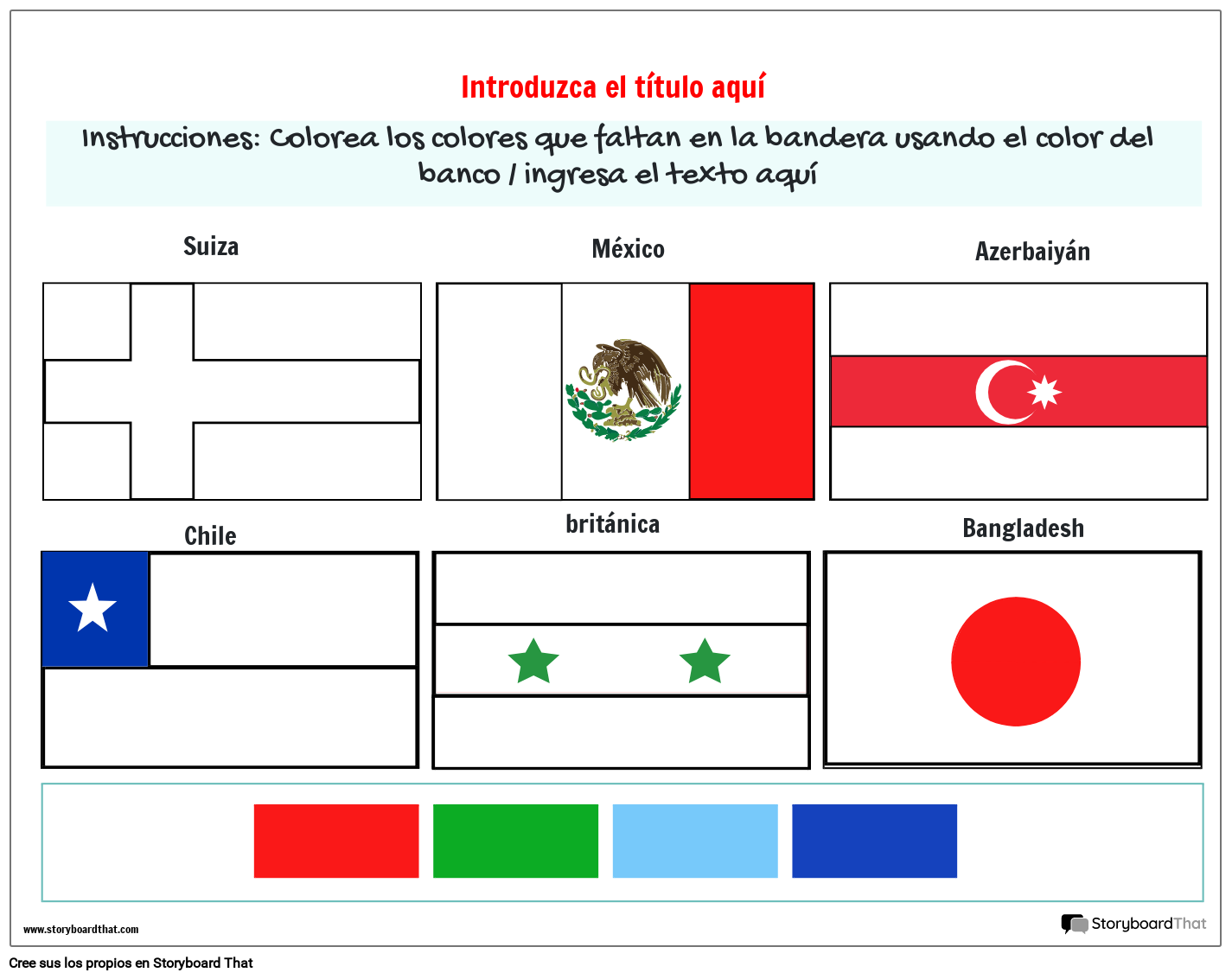 Hoja de trabajo para colorear banderas Storyboard