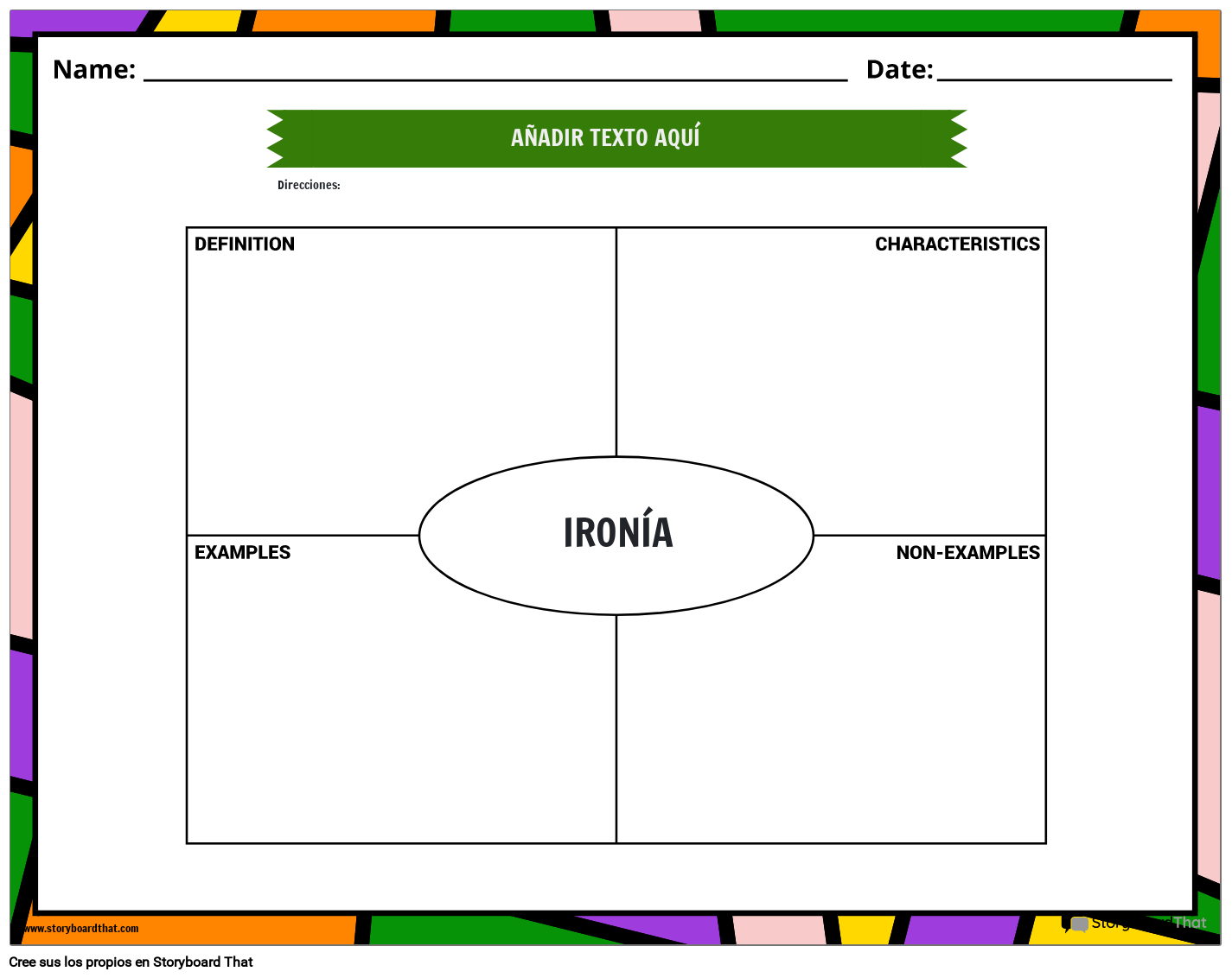 Hoja de Trabajo Para Comprender la Ironía Storyboard