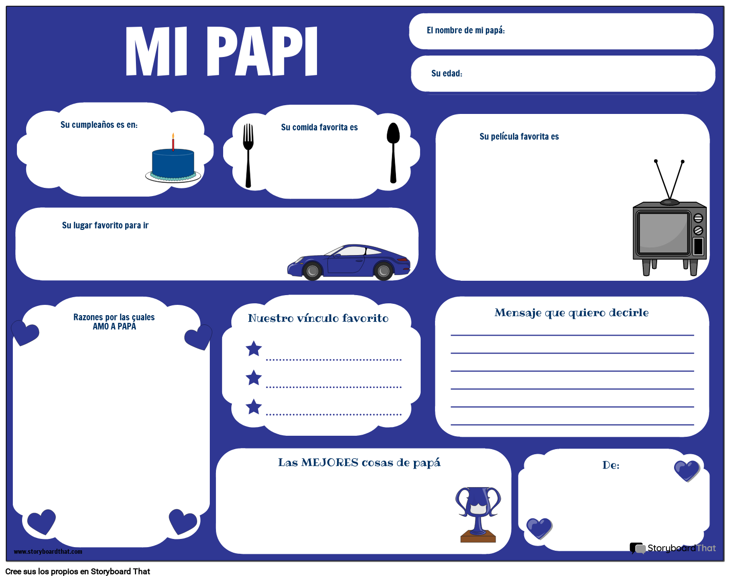 Hoja de Trabajo Para Conocer a mi Papá Storyboard