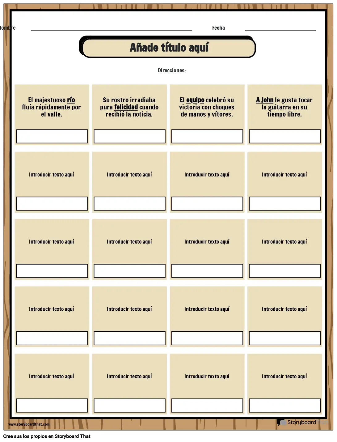 Hoja De Trabajo Para Identificar Sustantivos Y Verbos