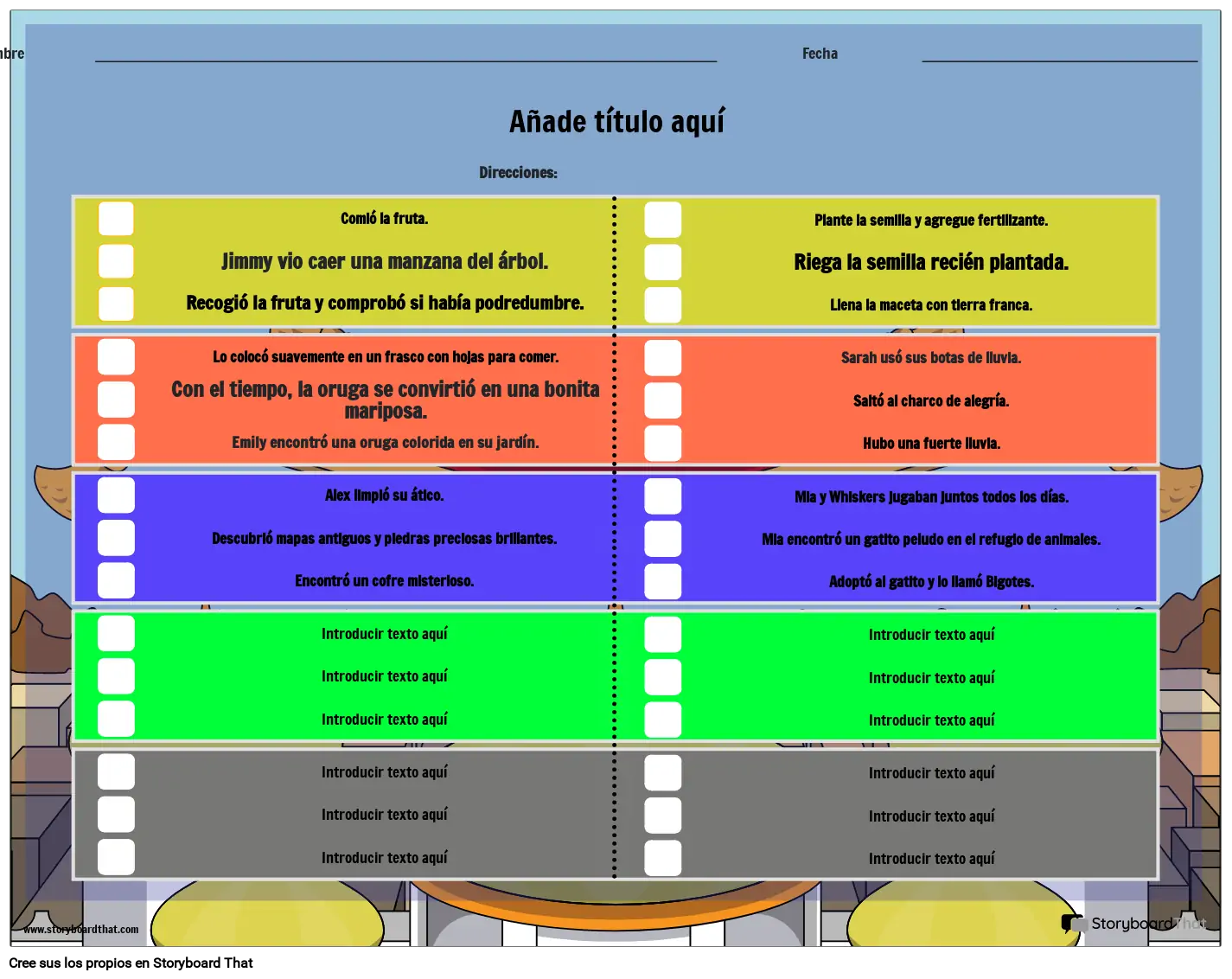 Hoja de Trabajo Para Numerar la Secuencia Adecuada de Historias