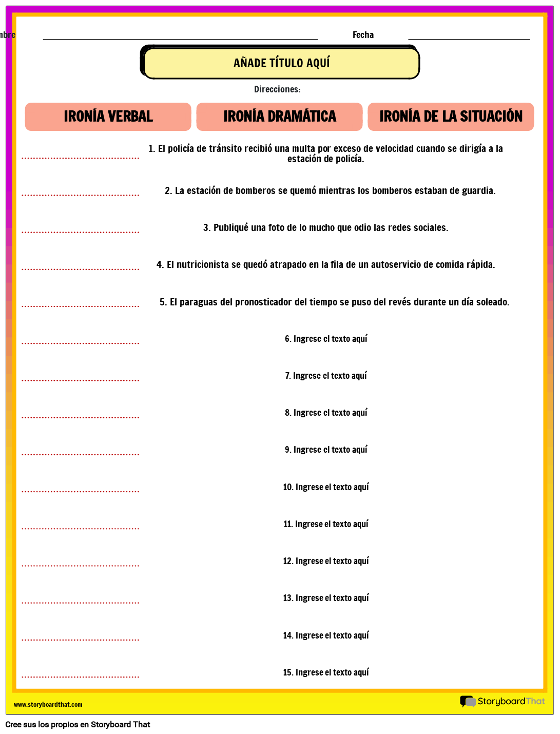 Hoja de Trabajo Para Reconocer Tipos de Ironía