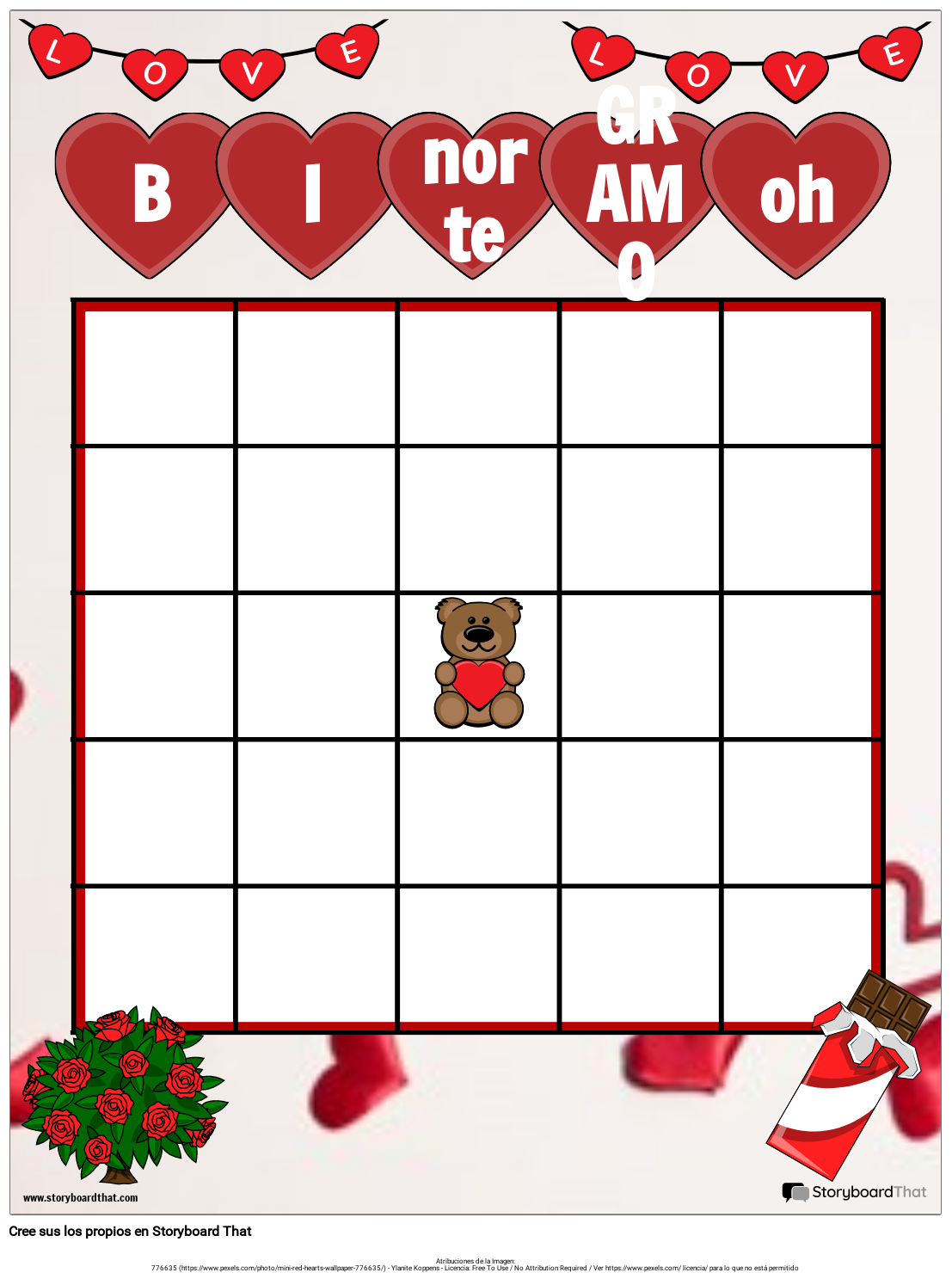 Juego de Cartas de Bingo del día de San Valentín