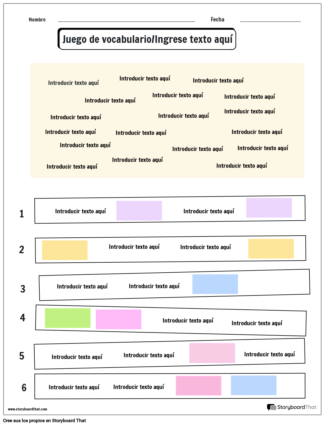 juego de vocabulario Storyboard por es-examples