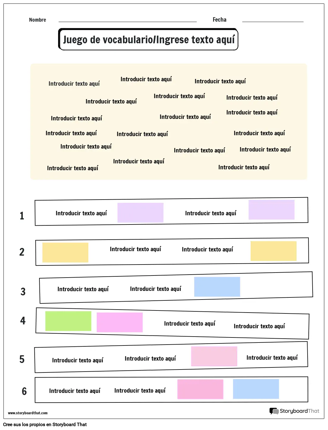 juego de vocabulario Storyboard por es-examples