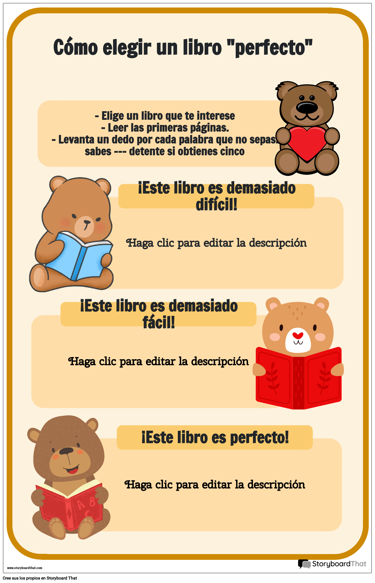 Libro Just Right con Temática de Osos Póster Storyboard