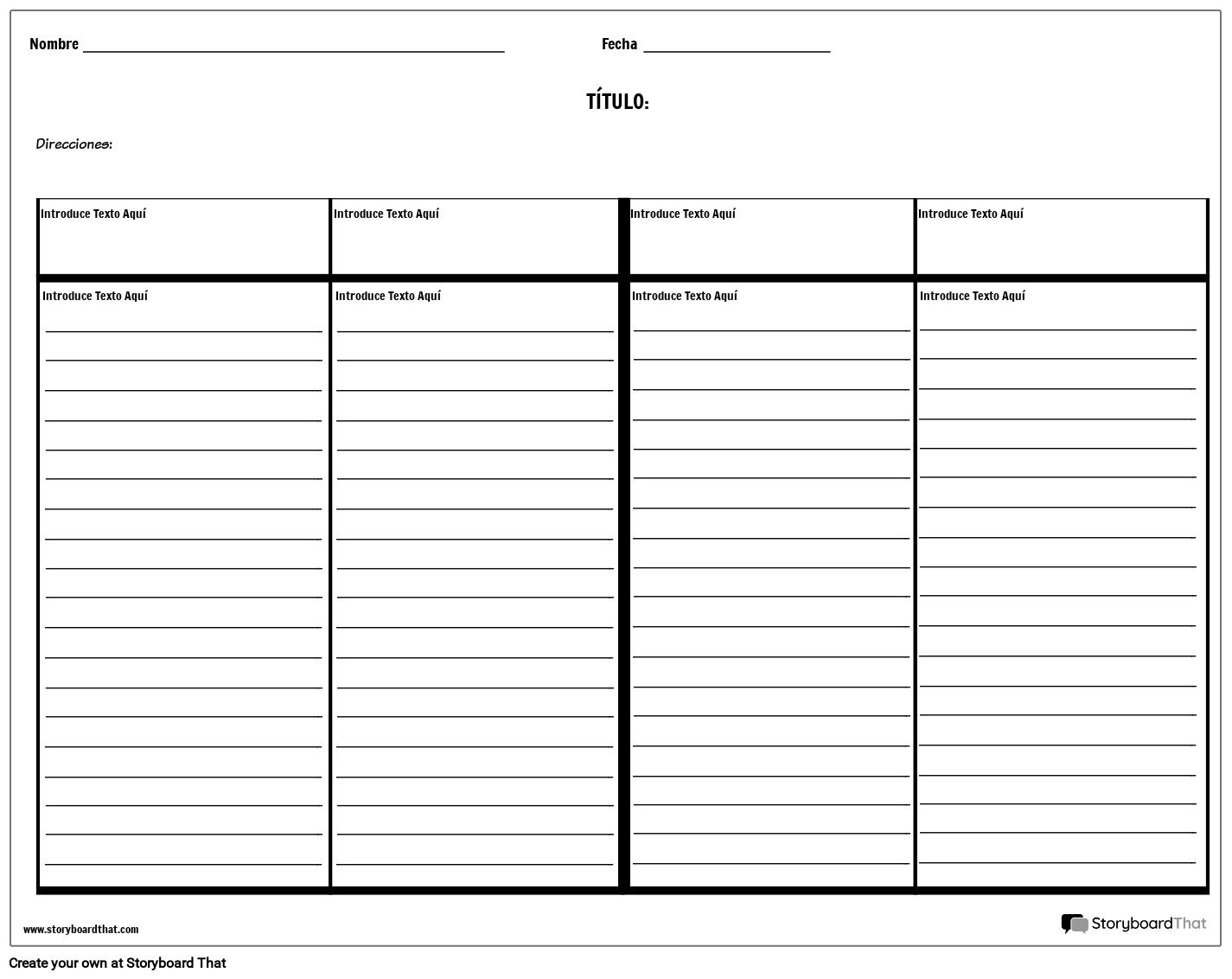 Notas de Cuatro Columnas con Líneas Storyboard