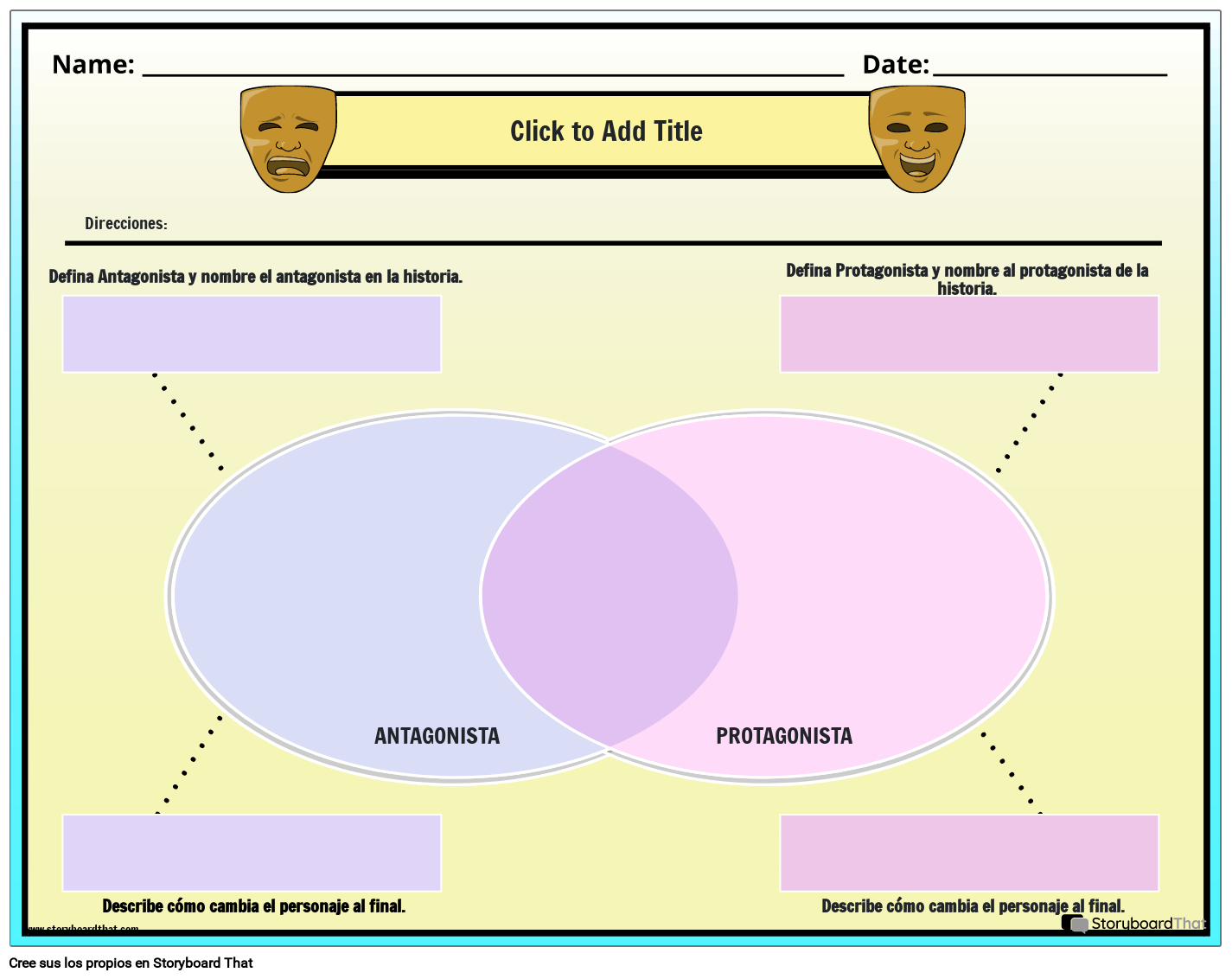 Organizador Gráfico de Personajes: Antagonista vs. Hoja de Trabajo del Prot