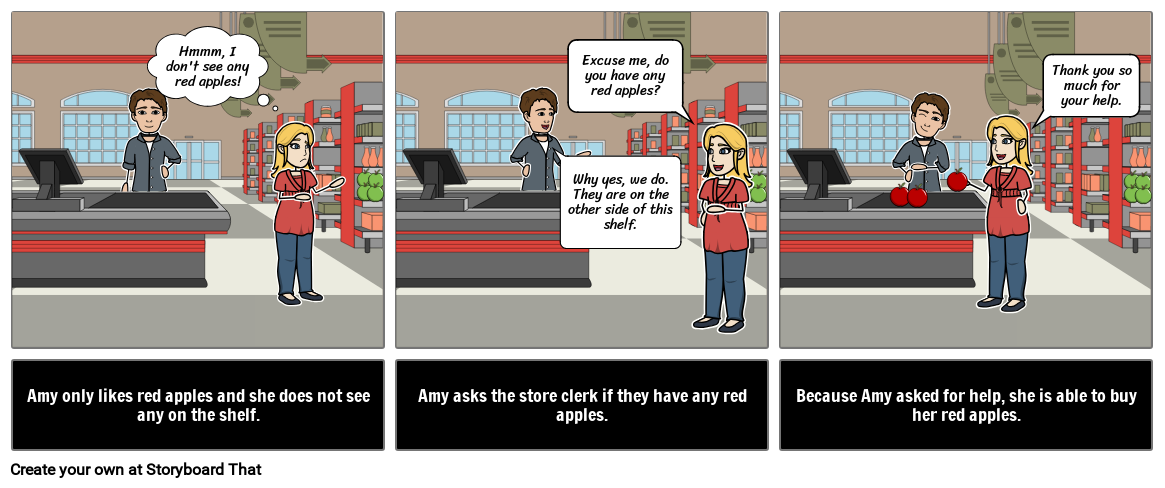 Pidiendo Ayuda en la Tienda Social Story Storyboard