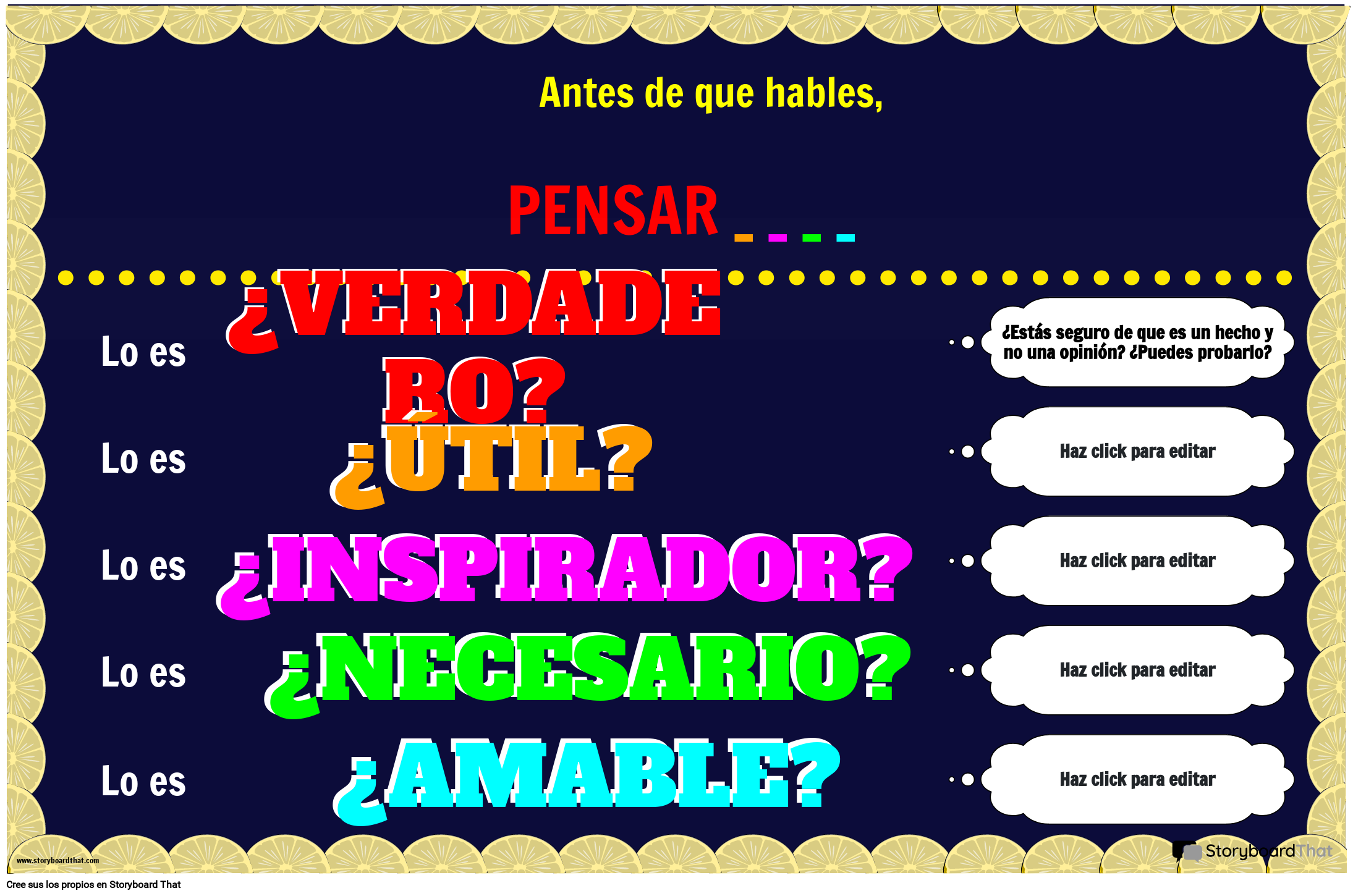 Piensa antes de hablar Póster motivacional Storyboard