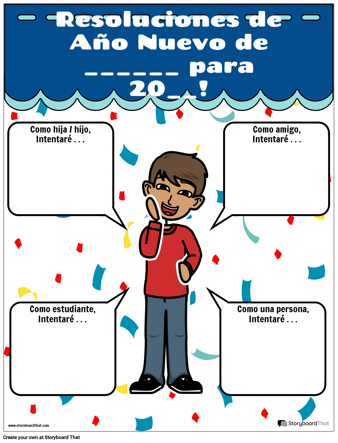 Plantilla, Resoluciones de Año Nuevo, Azul Storyboard