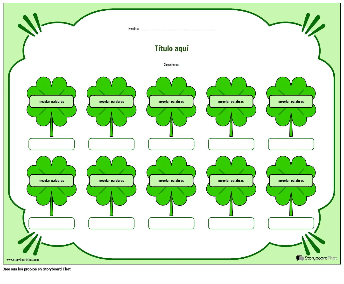 Plantilla de Combinación de Palabras del día de San Patricio Plantilla de Combinación de Palabras del día de San Patricio