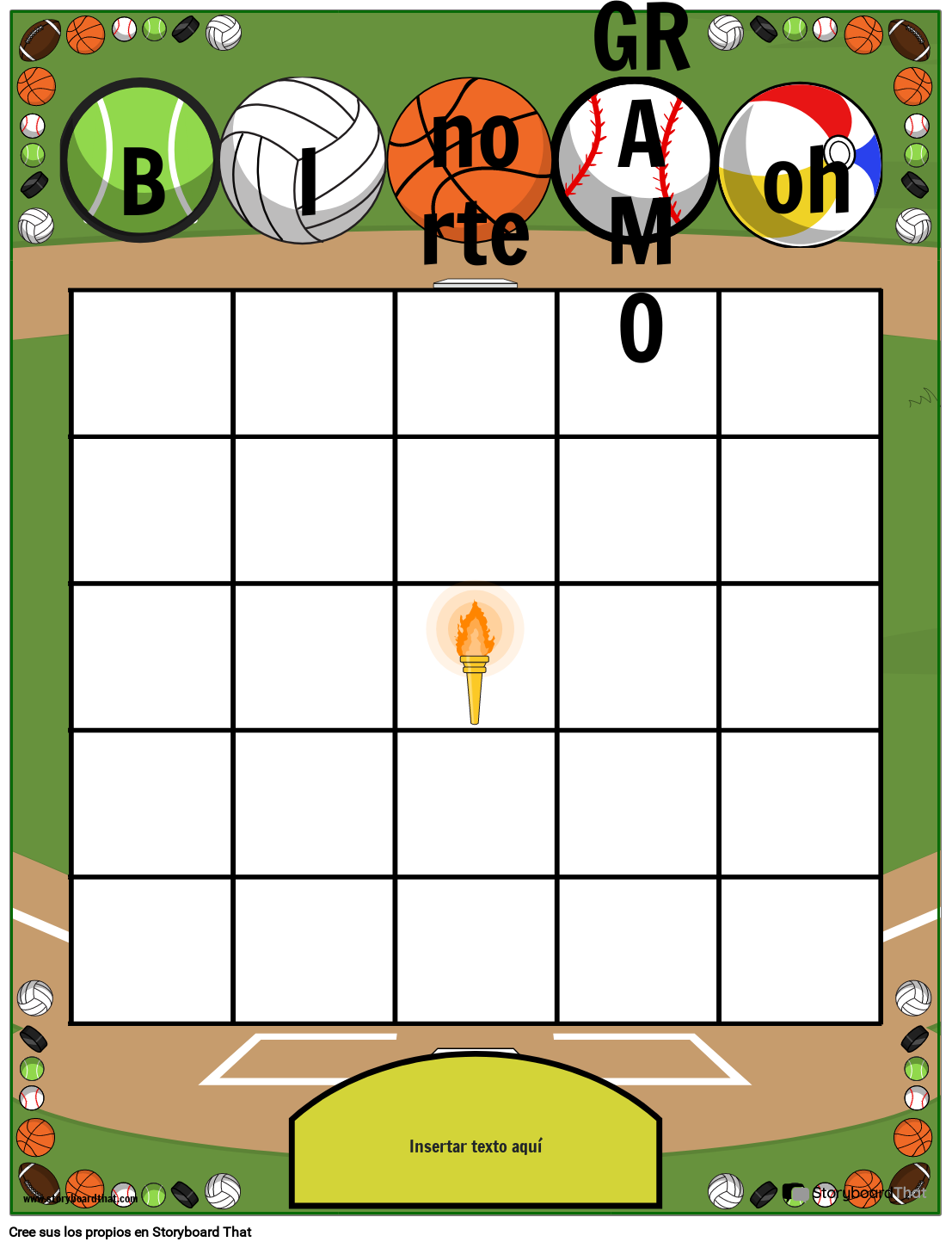 Plantilla de Tarjeta de Bingo con Tema Deportivo Plantilla de Tarjeta de Bingo con Tema Deportivo
