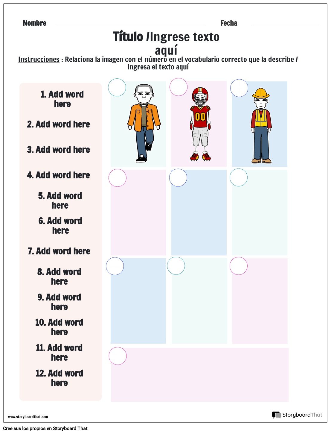 Plantilla de vocabulario de banco de palabras