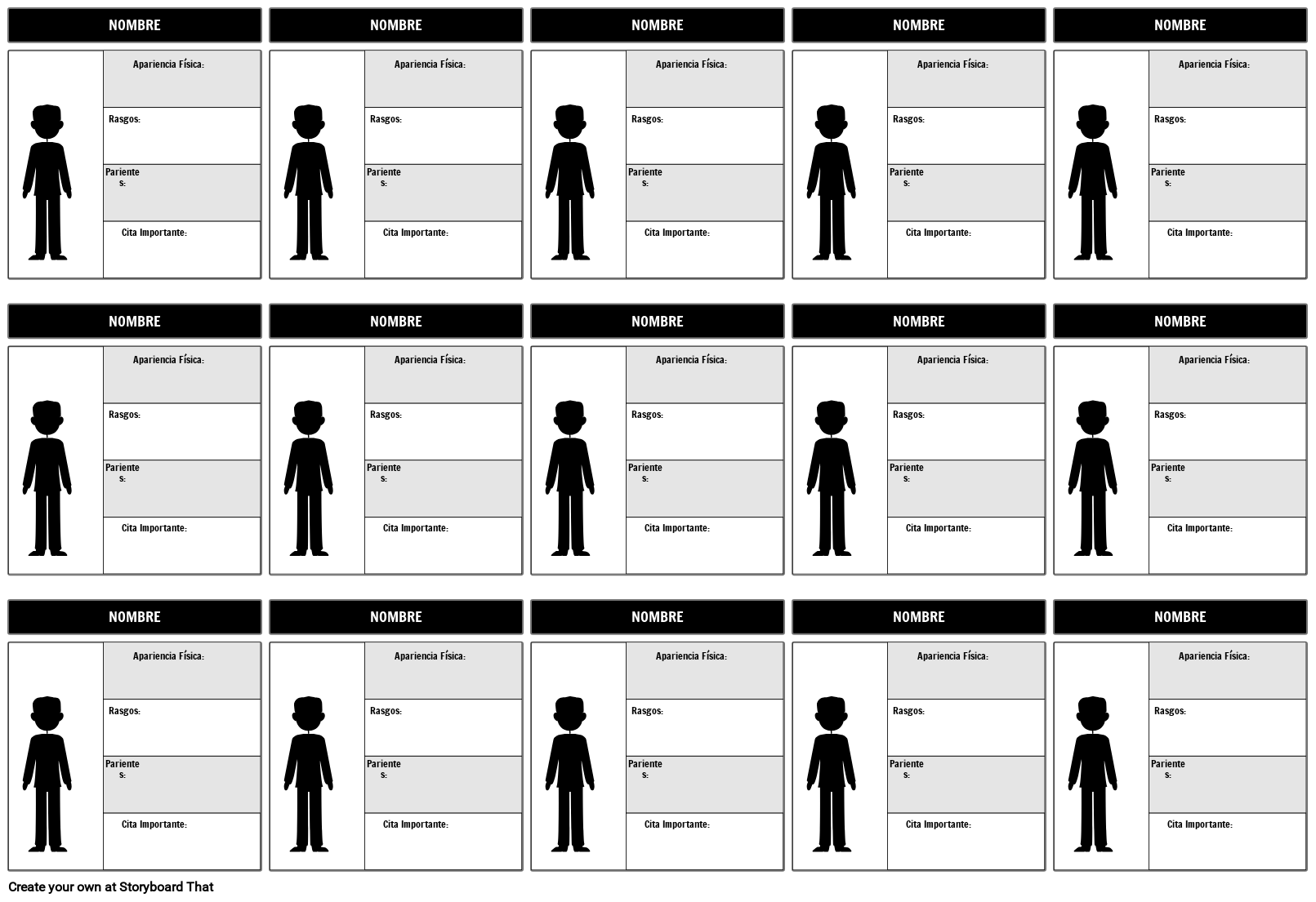 Plantilla Del Mapa De Caracteres Storyboard By Es Examples