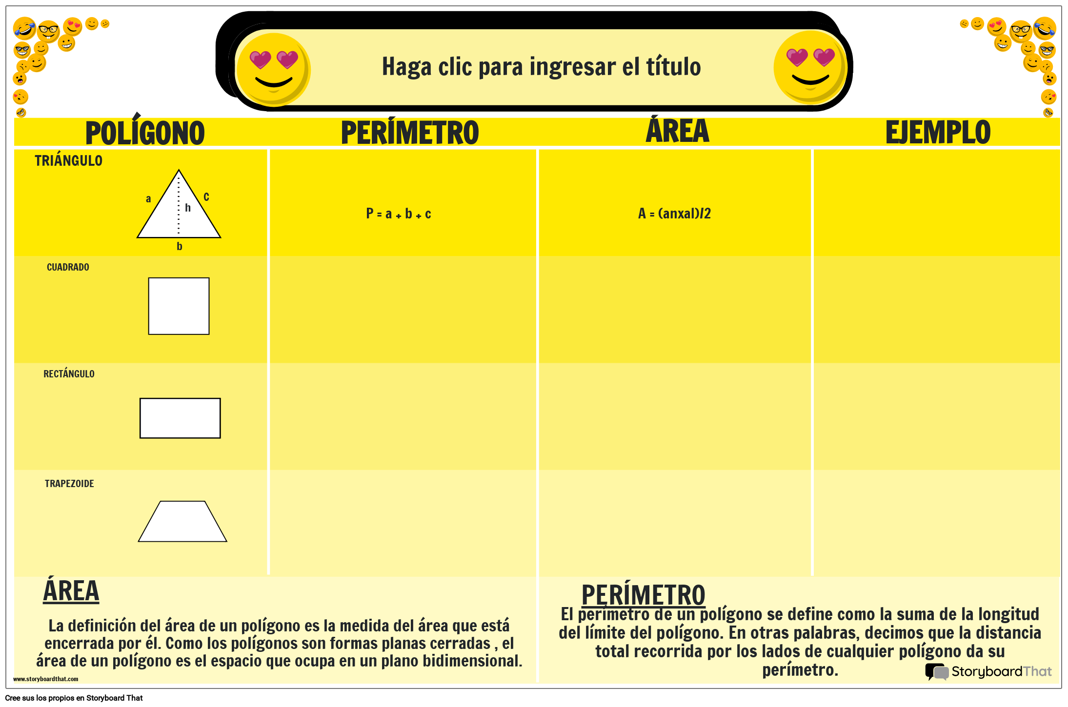 Póster Área y Perímetro con Temática de Emojis
