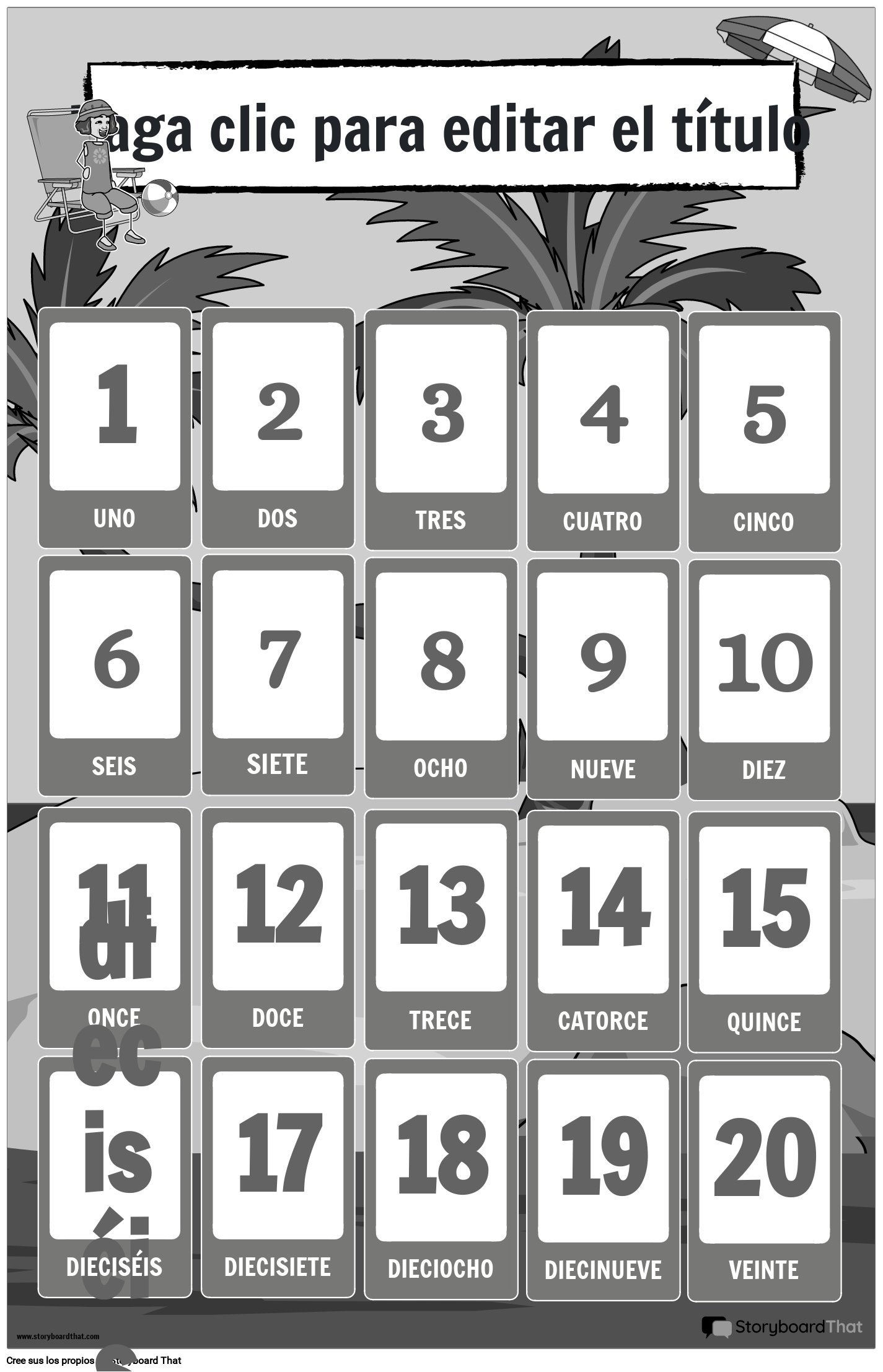 Póster de números con temática de playa 1-20 Storyboard