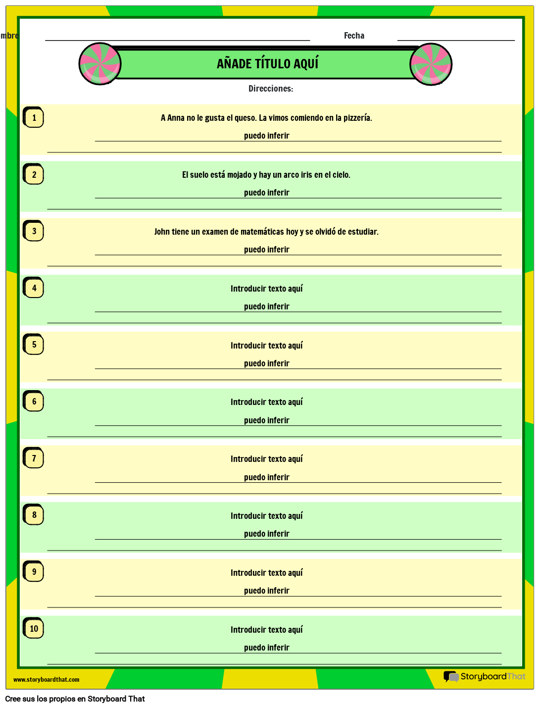 Practique la Hoja de Trabajo de Inferencia Storyboard