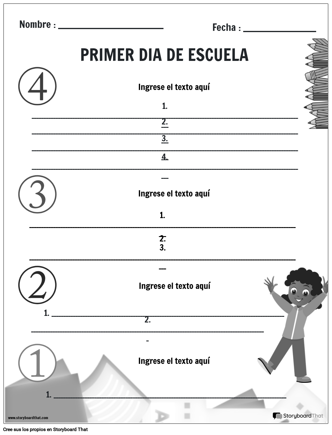 Primer día de clases Imprimible con lápices Storyboard Primer día de clases Imprimible con lápices Storyboard