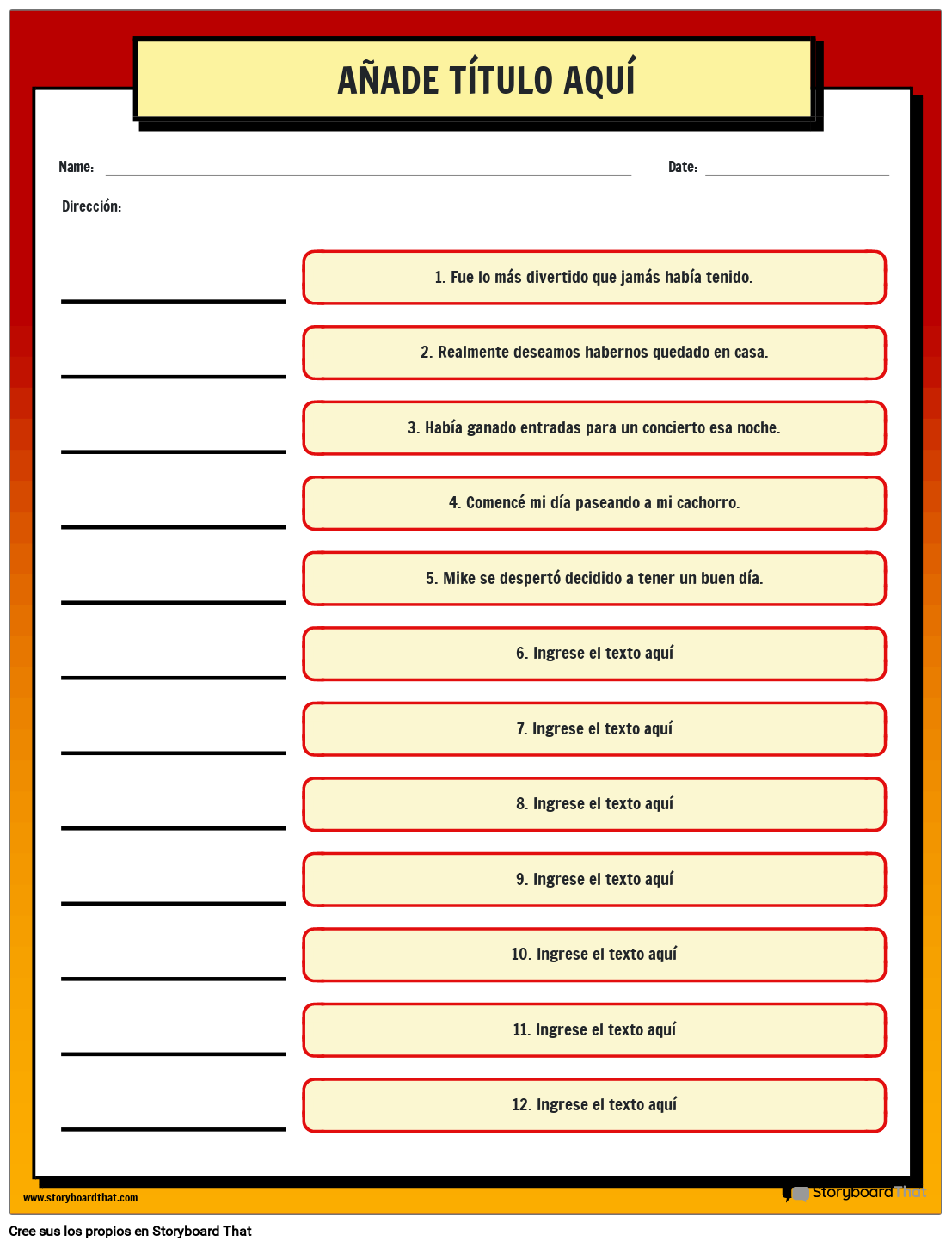 Hoja De Trabajo Del Plan De La Historia