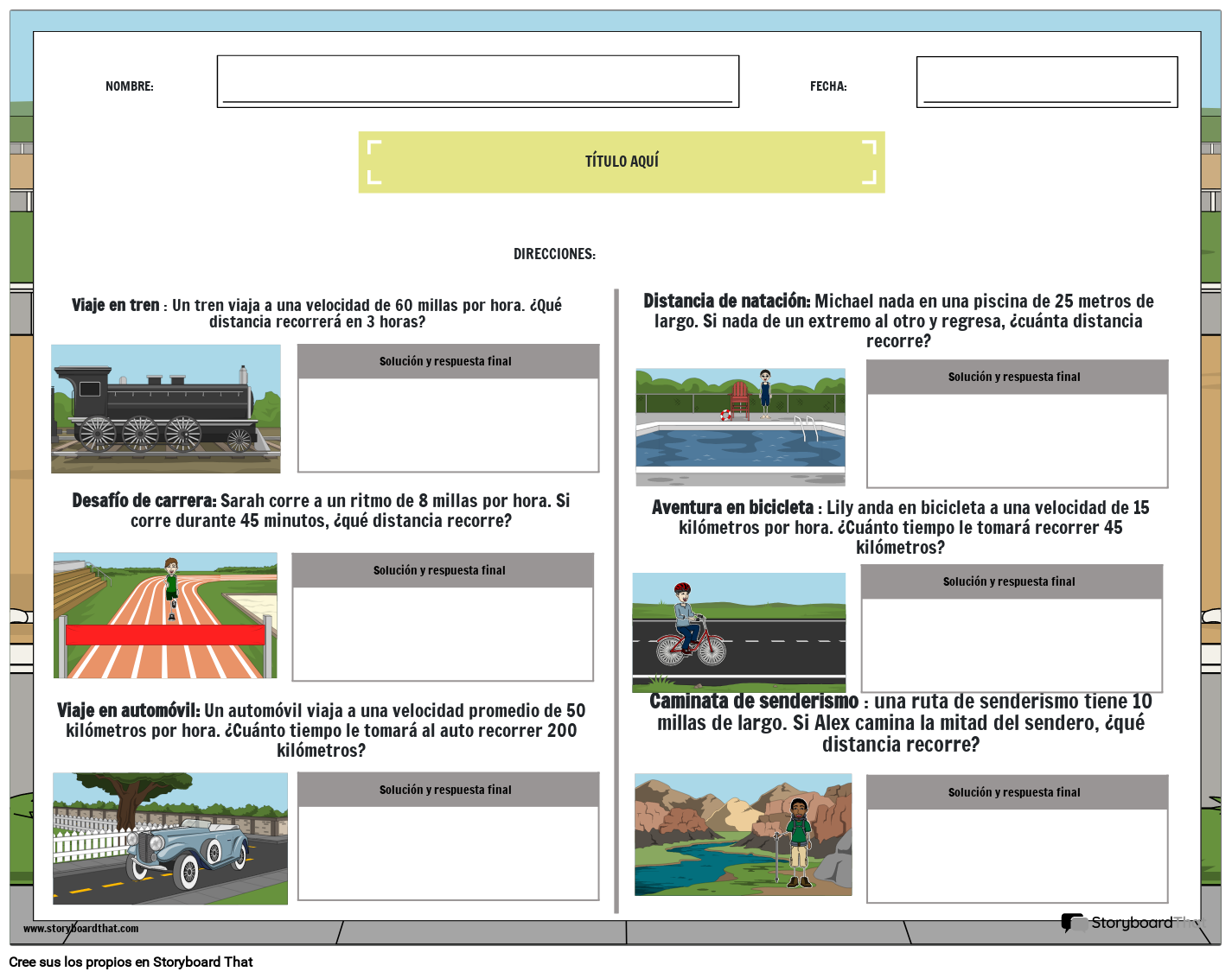 Hoja De Trabajo Con Problemas De Palabras Sobre Distancia