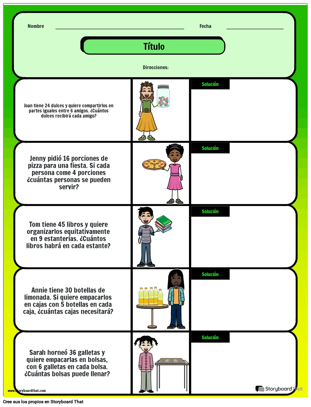 Problemas verbales de matemáticas sobre división