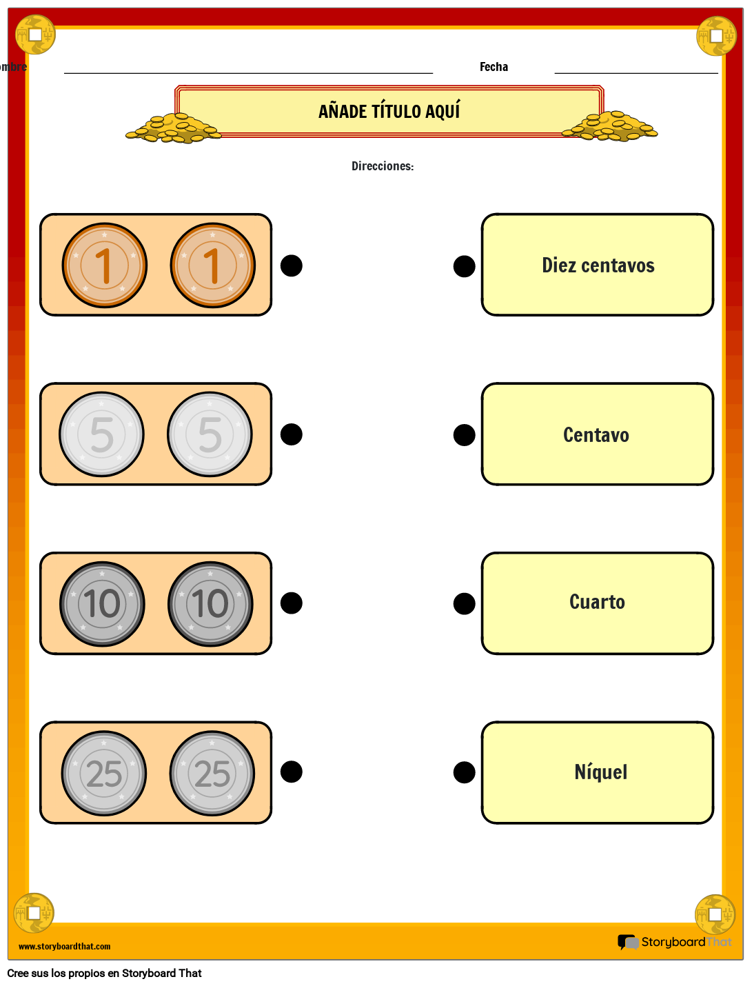 Relacionar monedas con sus nombres Storyboard por es-examples