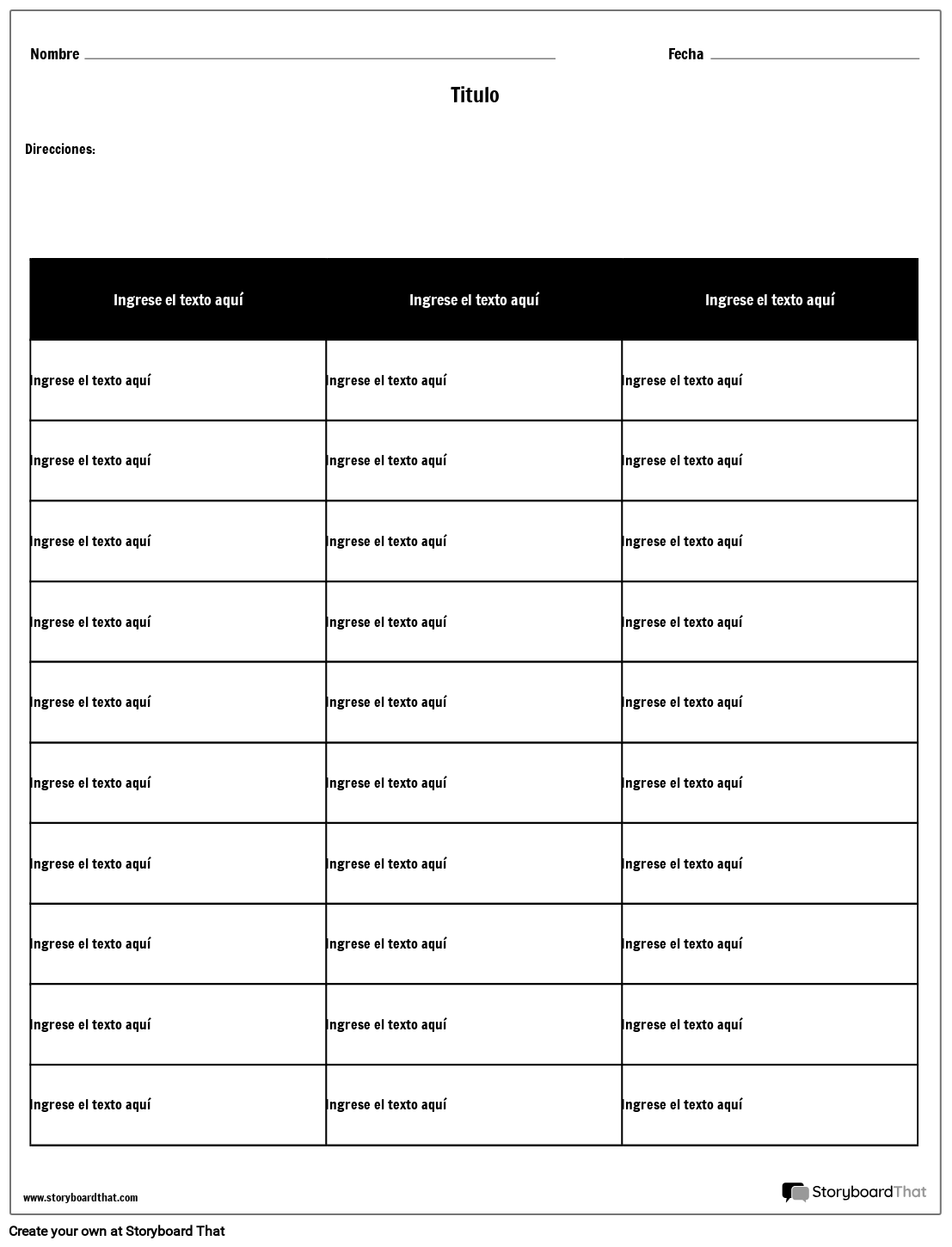 Tabla: 3 Columnas, 10 Filas Storyboard par es-examples