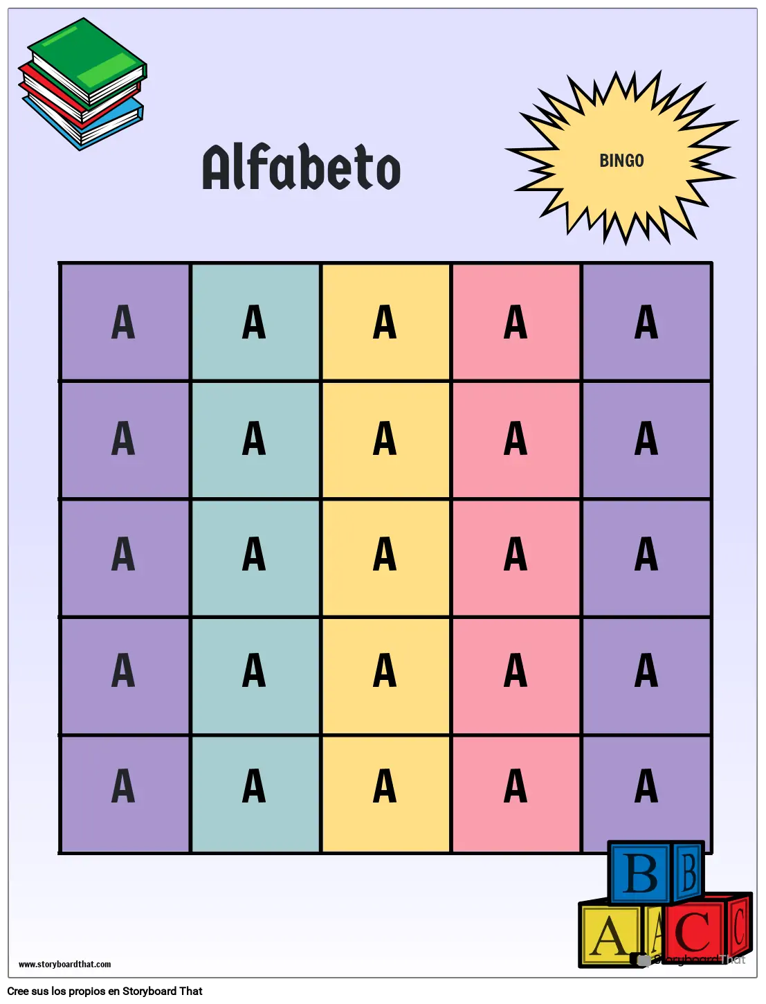 Tarjeta de Bingo con Alfabeto Colorido Storyboard