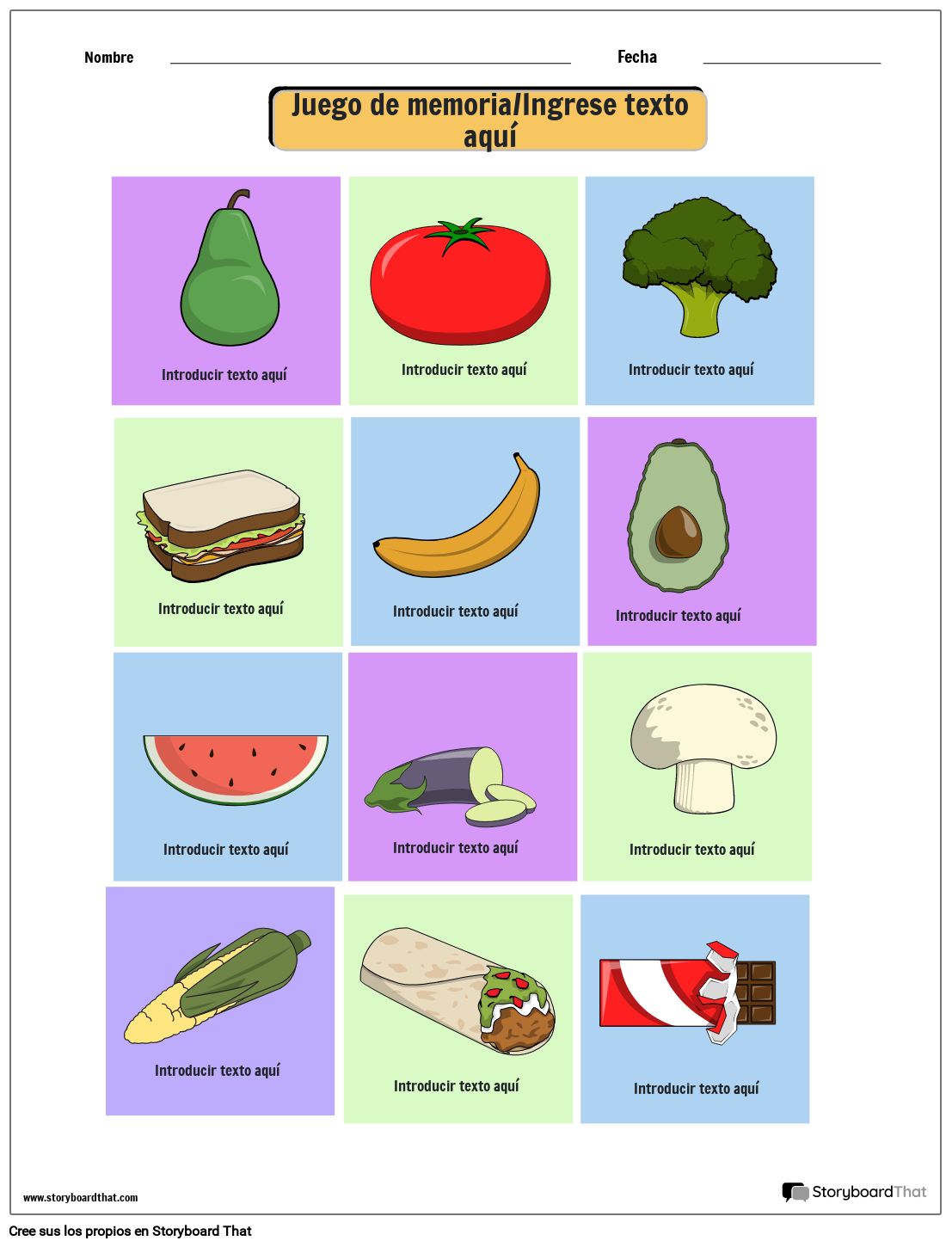 Tarjetas de memoria de recuperación rápida con tema de comida.