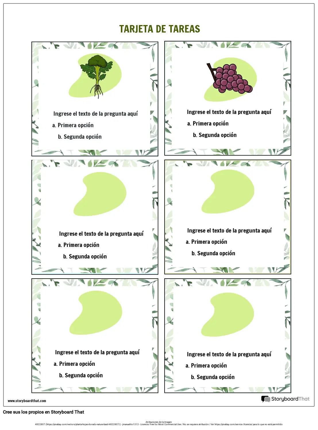 Tarjetas de tareas con opciones Storyboard por es-examples