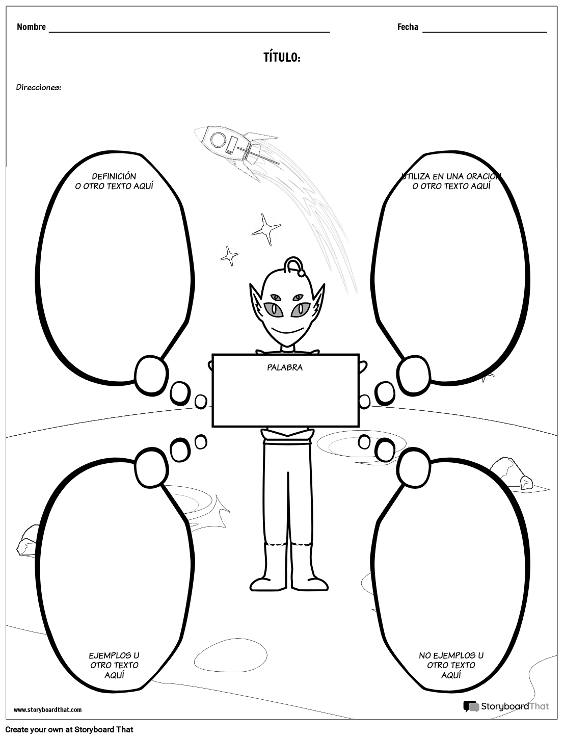 Vocabulario - Fun Alien Theme Storyboard por es-examples