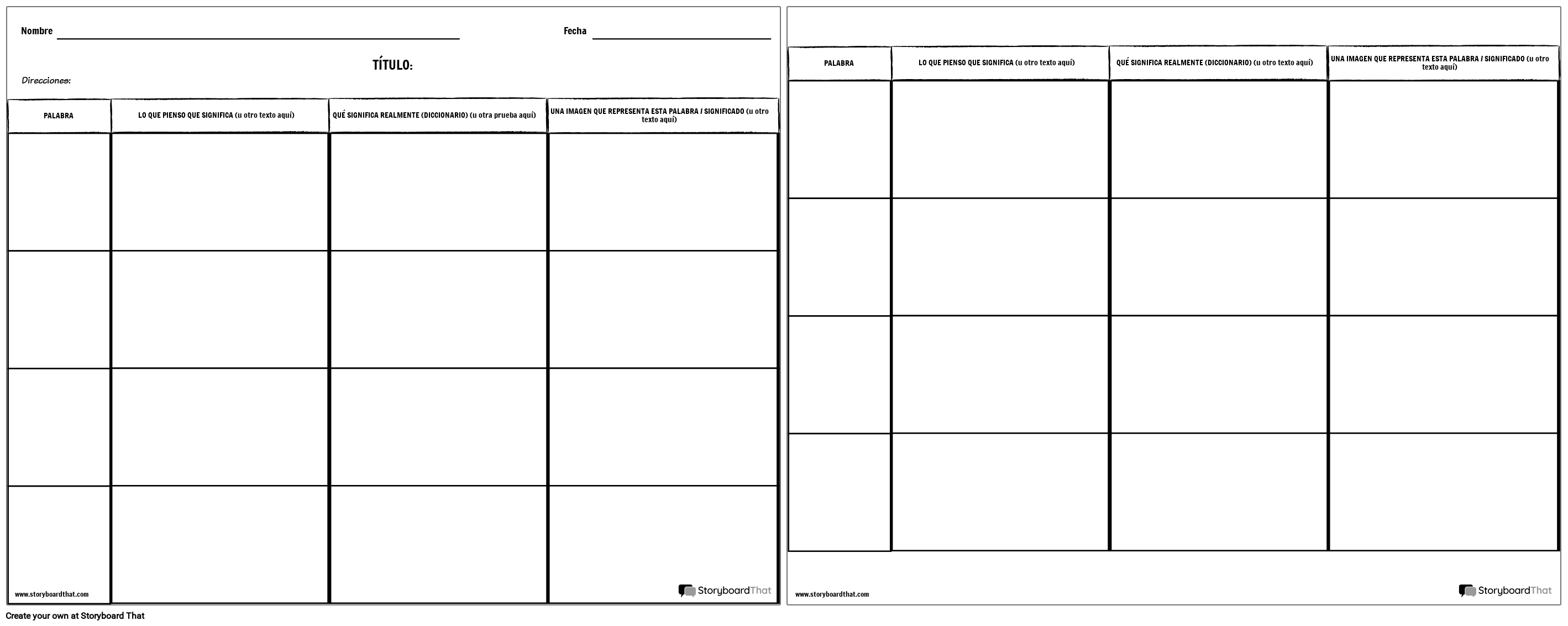 Vocabulario Tabla De Palabras M ltiples Storyboard