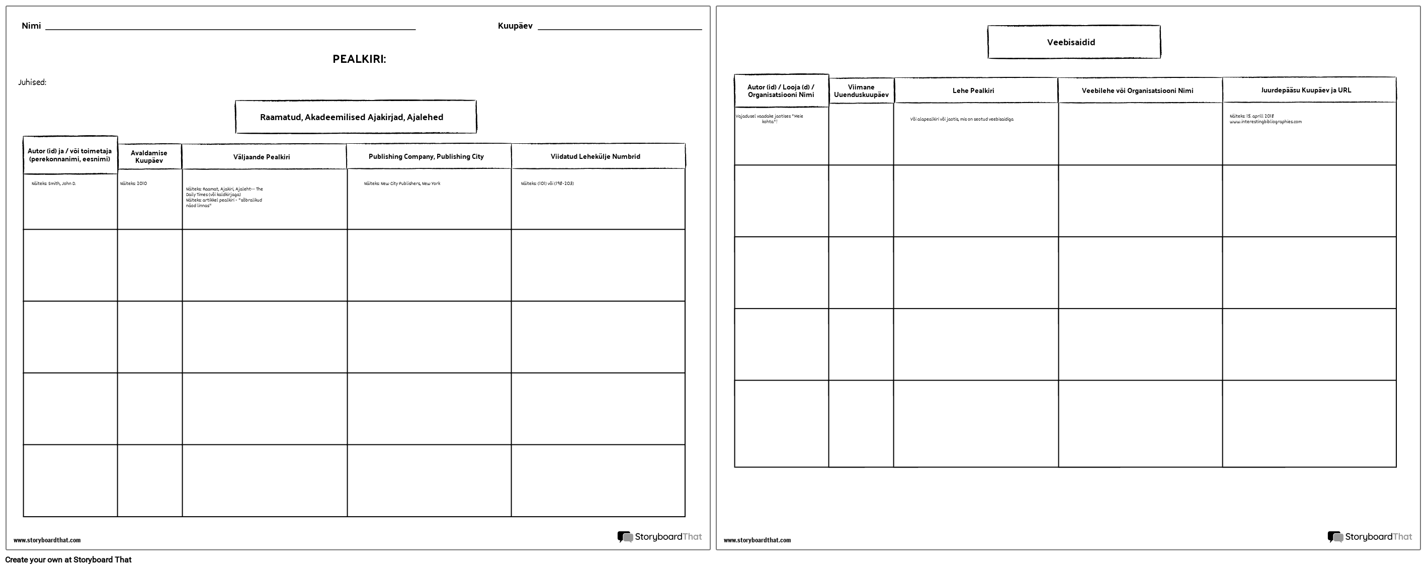 Bibliograafia Joonis Storyboard por et-examples